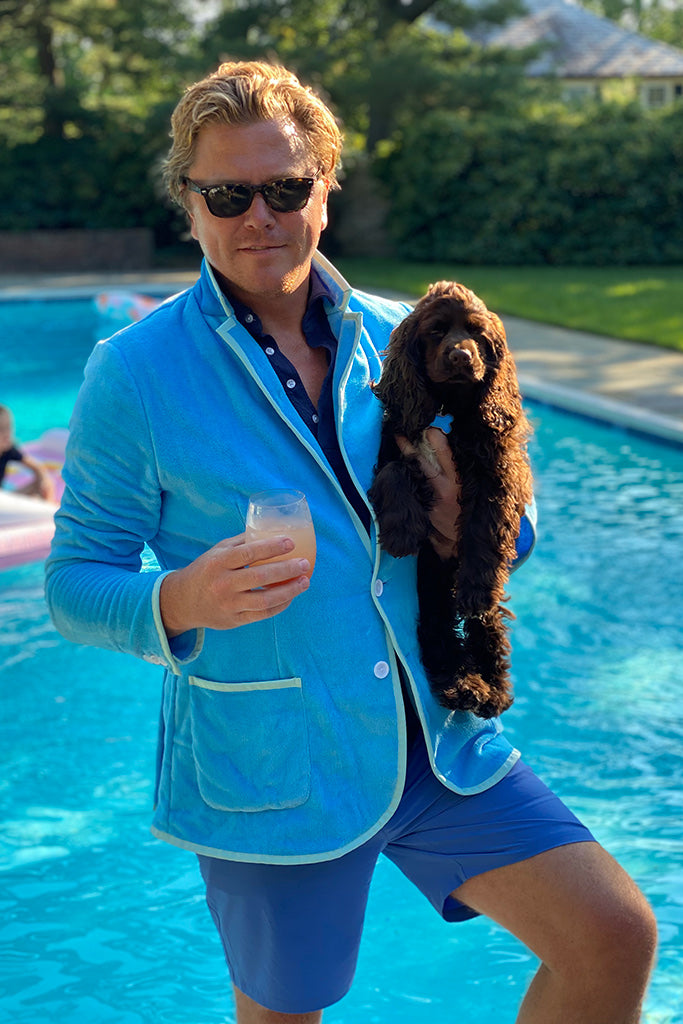 Men's Pool Blue Blazer with Aqua Trim — BASK Poolside Supply Co